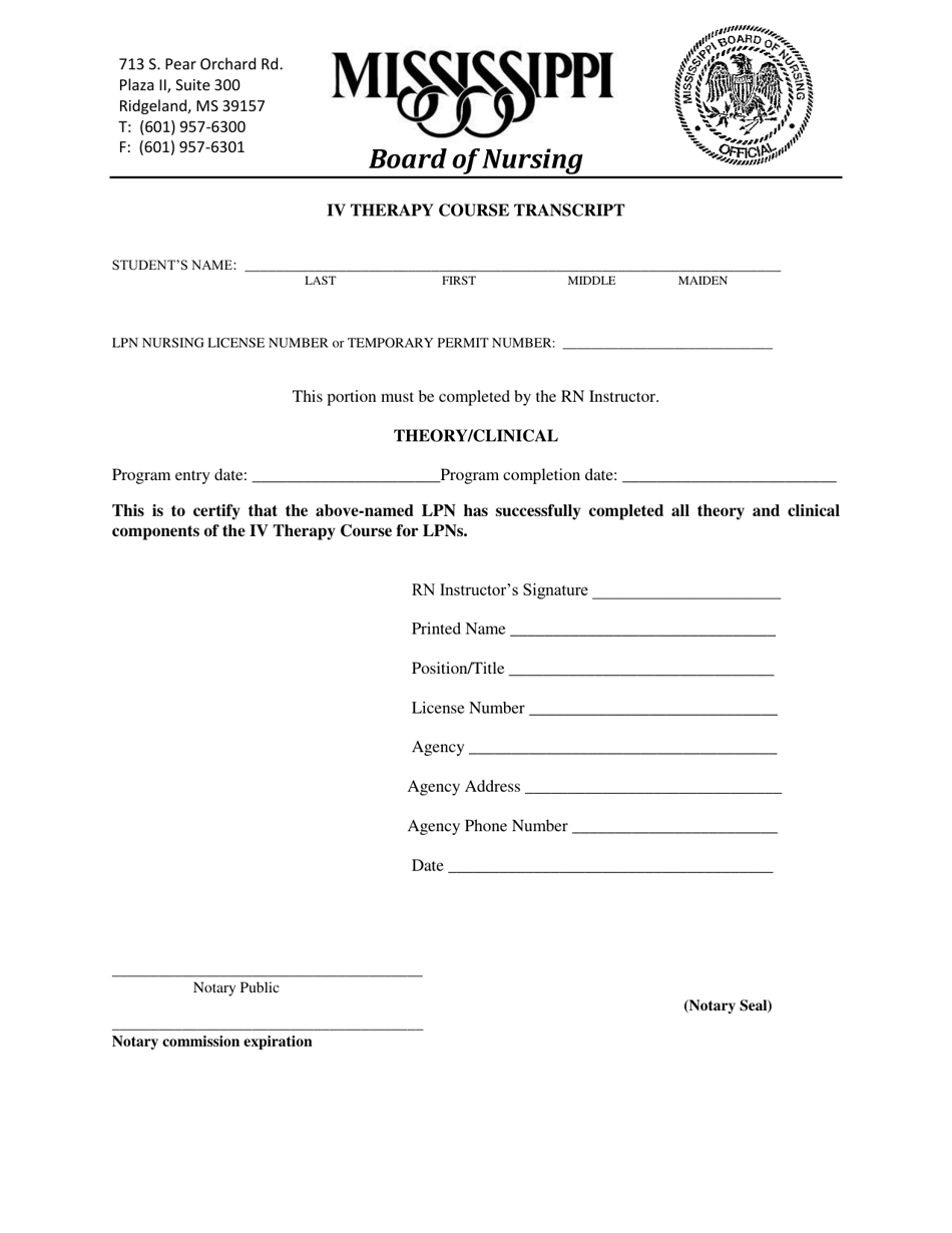 Mississippi IV Therapy Course Transcript - Fill Out, Sign Online and ...