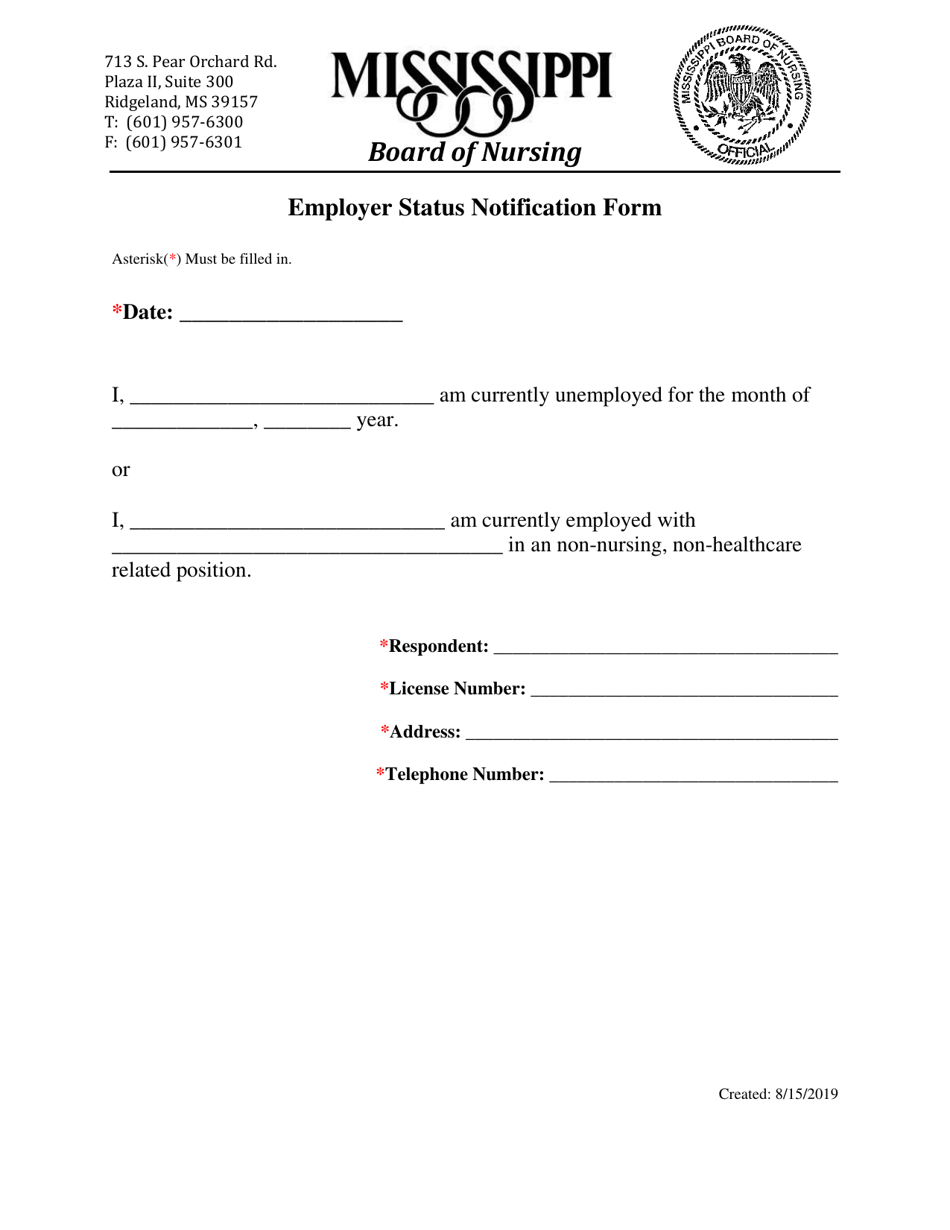 Mississippi Employer Status Notification Form - Fill Out, Sign Online ...