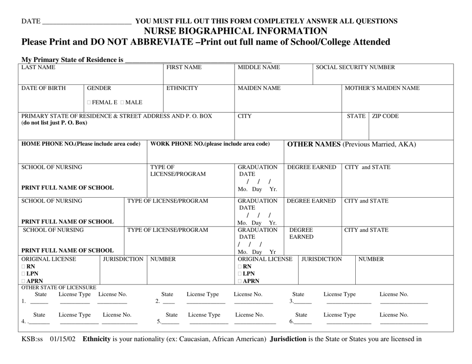 Mississippi Nurse Biographical Information - Fill Out, Sign Online and ...