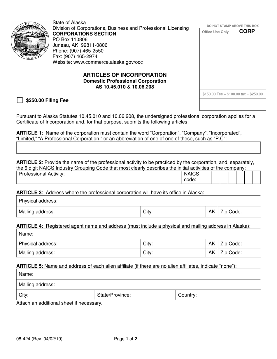 Form 08-424 - Fill Out, Sign Online and Download Fillable PDF, Alaska ...