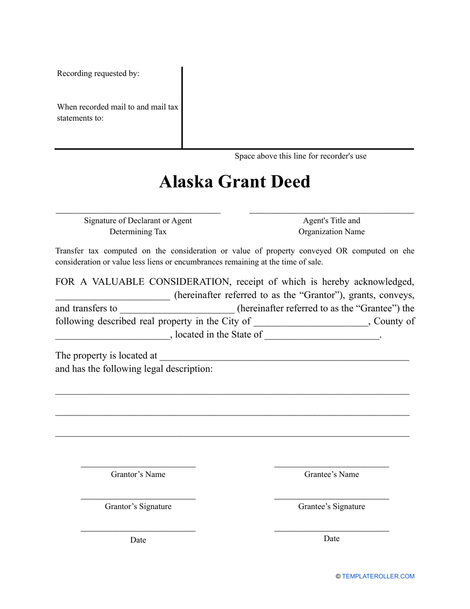 Alaska Grant Deed Form - Fill Out, Sign Online and Download PDF | Templateroller