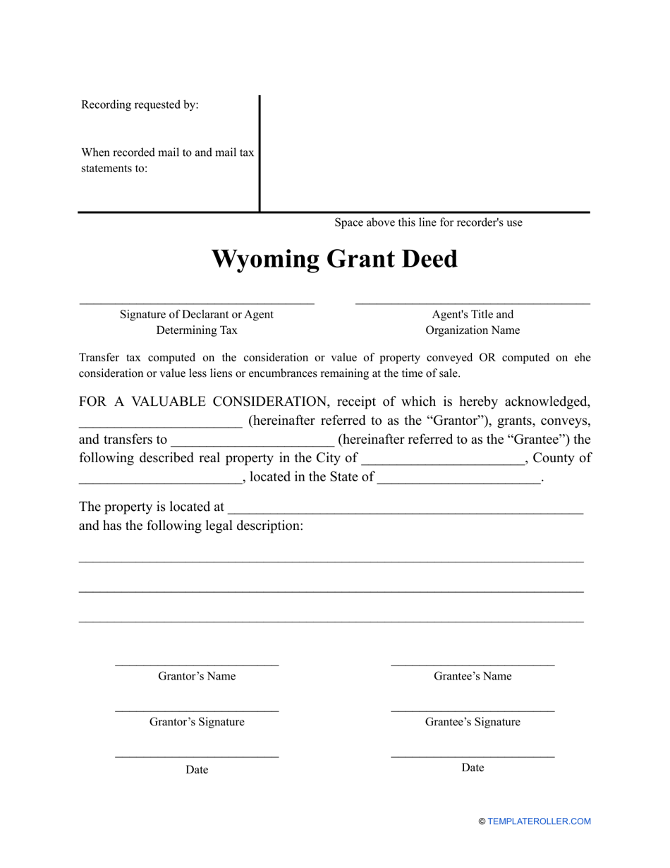 Wyoming Grant Deed Form - Fill Out, Sign Online and Download PDF | Templateroller