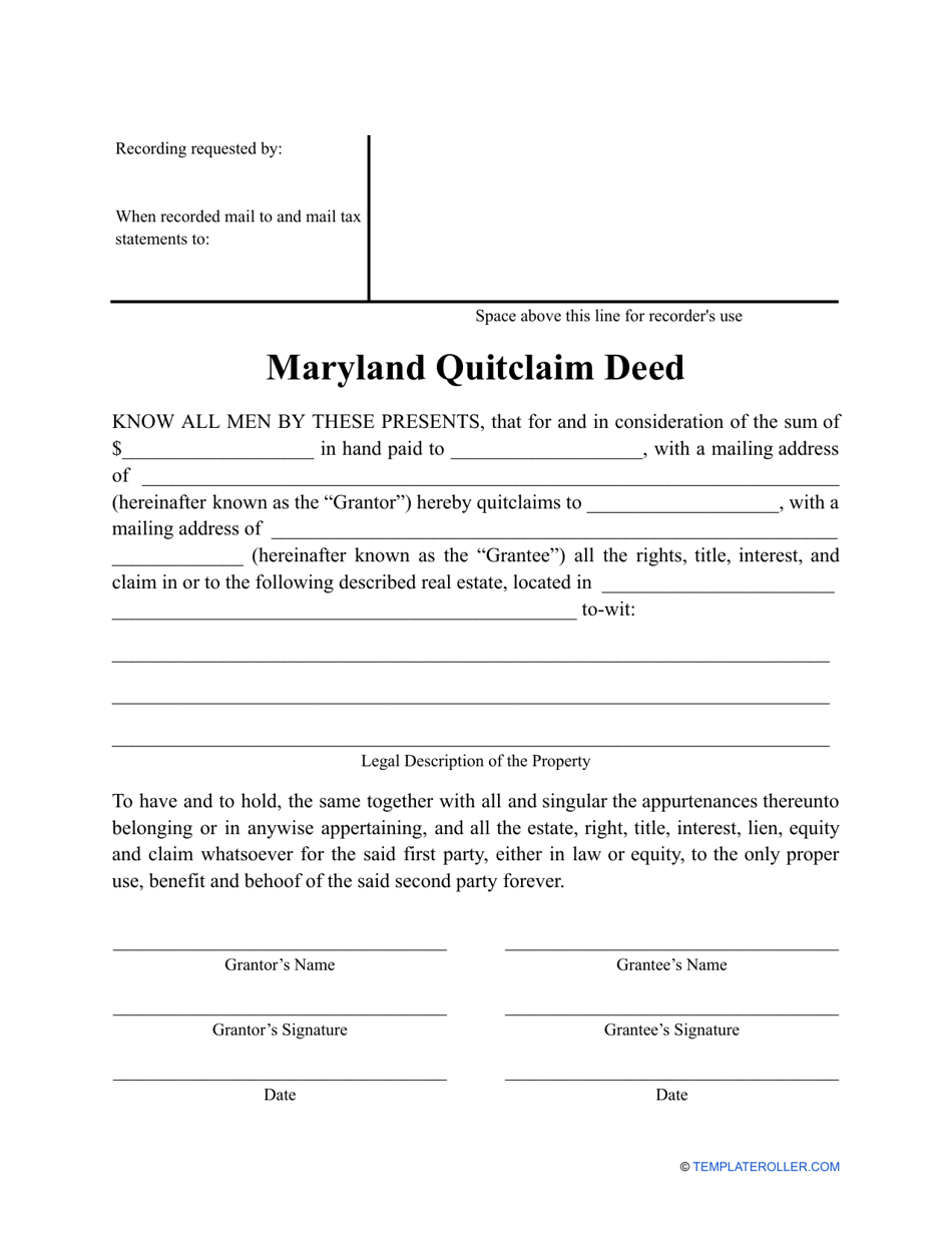 Maryland Quitclaim Deed Form Fill Out Sign Online And Download PDF 