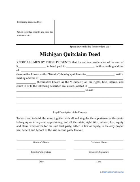 Michigan Quitclaim Deed Form Fill Out Sign Online And Download PDF Templateroller
