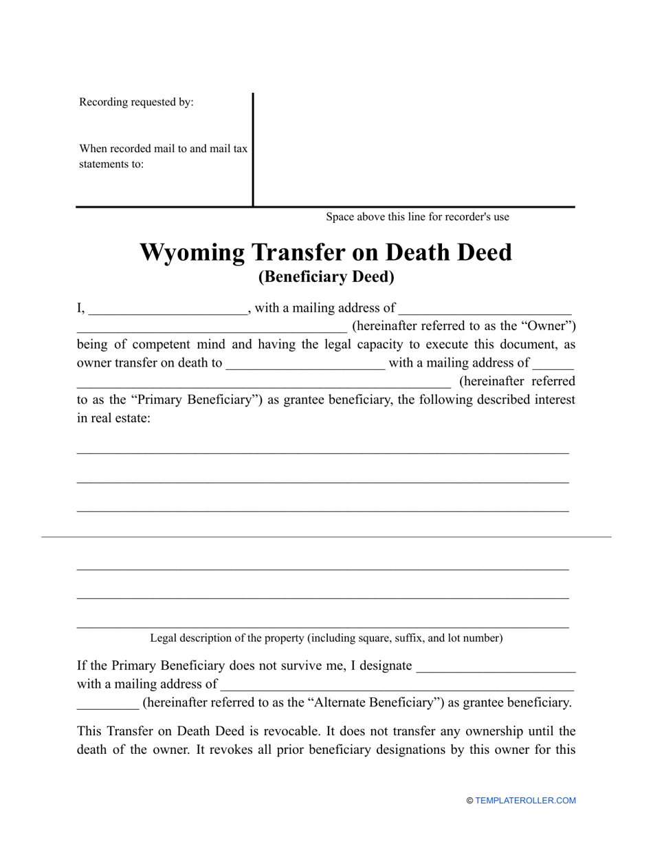 Wyoming Transfer on Death Deed Form - Fill Out, Sign Online and Download PDF | Templateroller