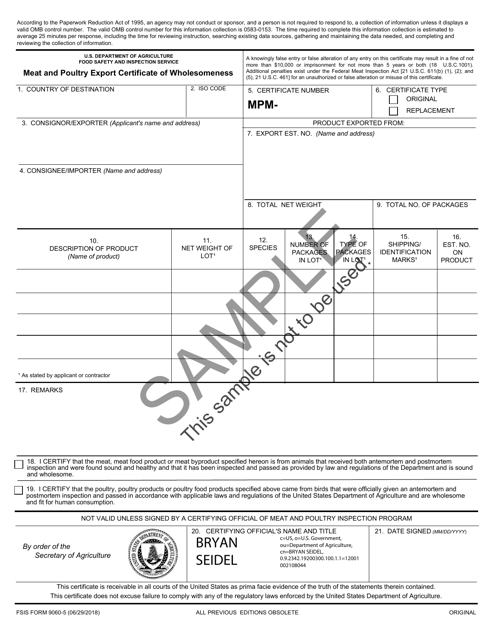 FSIS Form 9060-5 Download Printable PDF or Fill Online Meat and Poultry ...