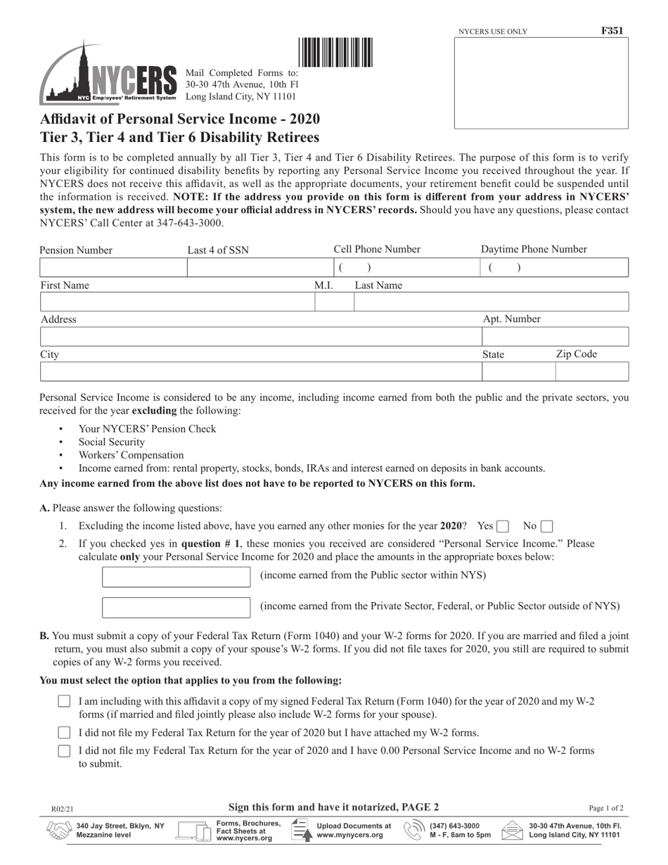 Form F351 Download Printable PDF or Fill Online Affidavit of Personal ...
