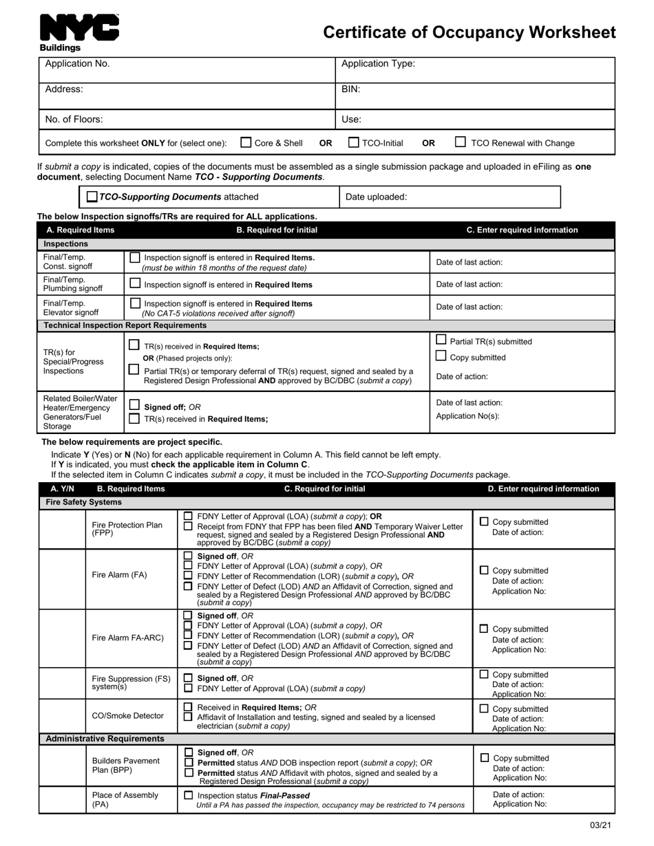 New York City Certificate of Occupancy Worksheet - Fill Out, Sign ...