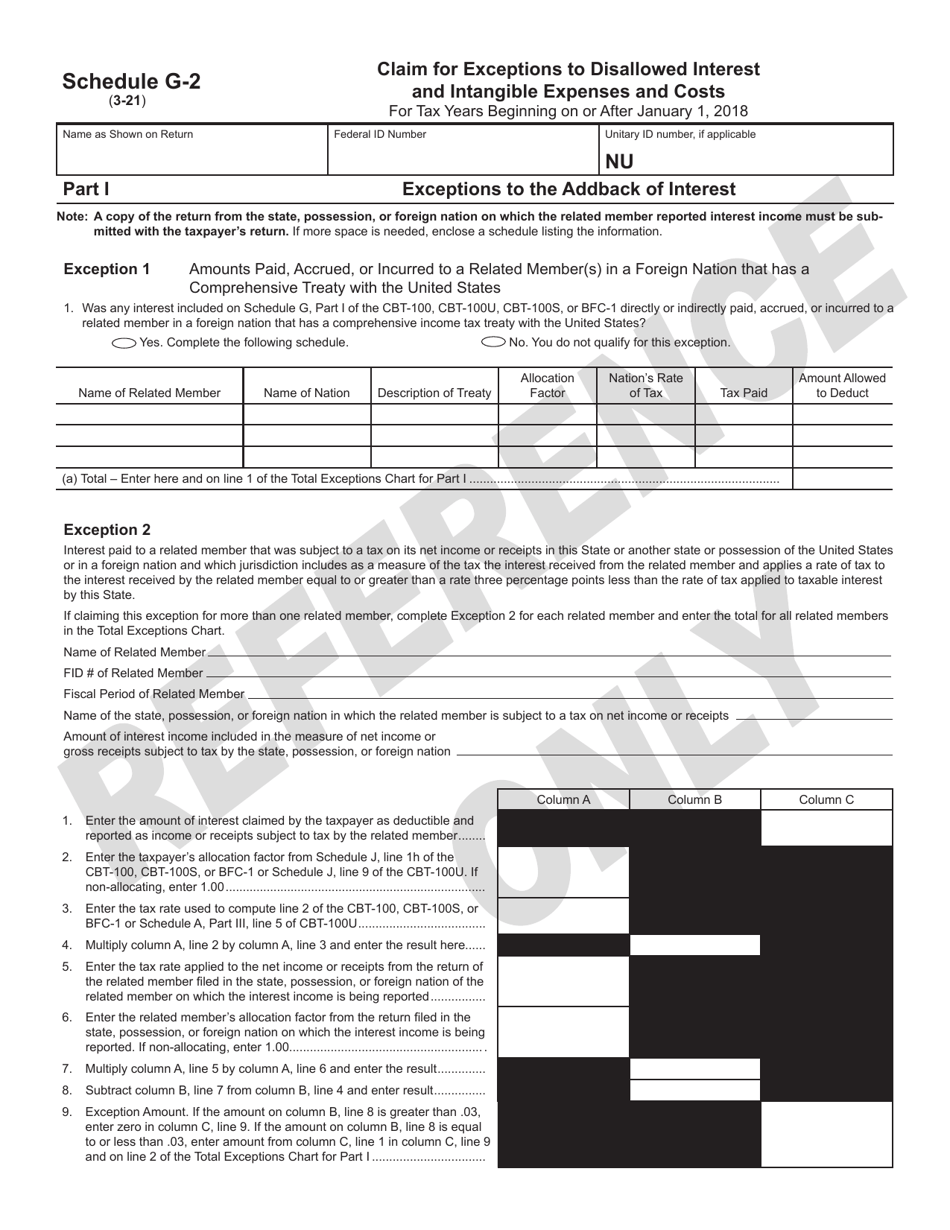 Schedule G-2 Download Printable PDF or Fill Online Claim for Exceptions ...