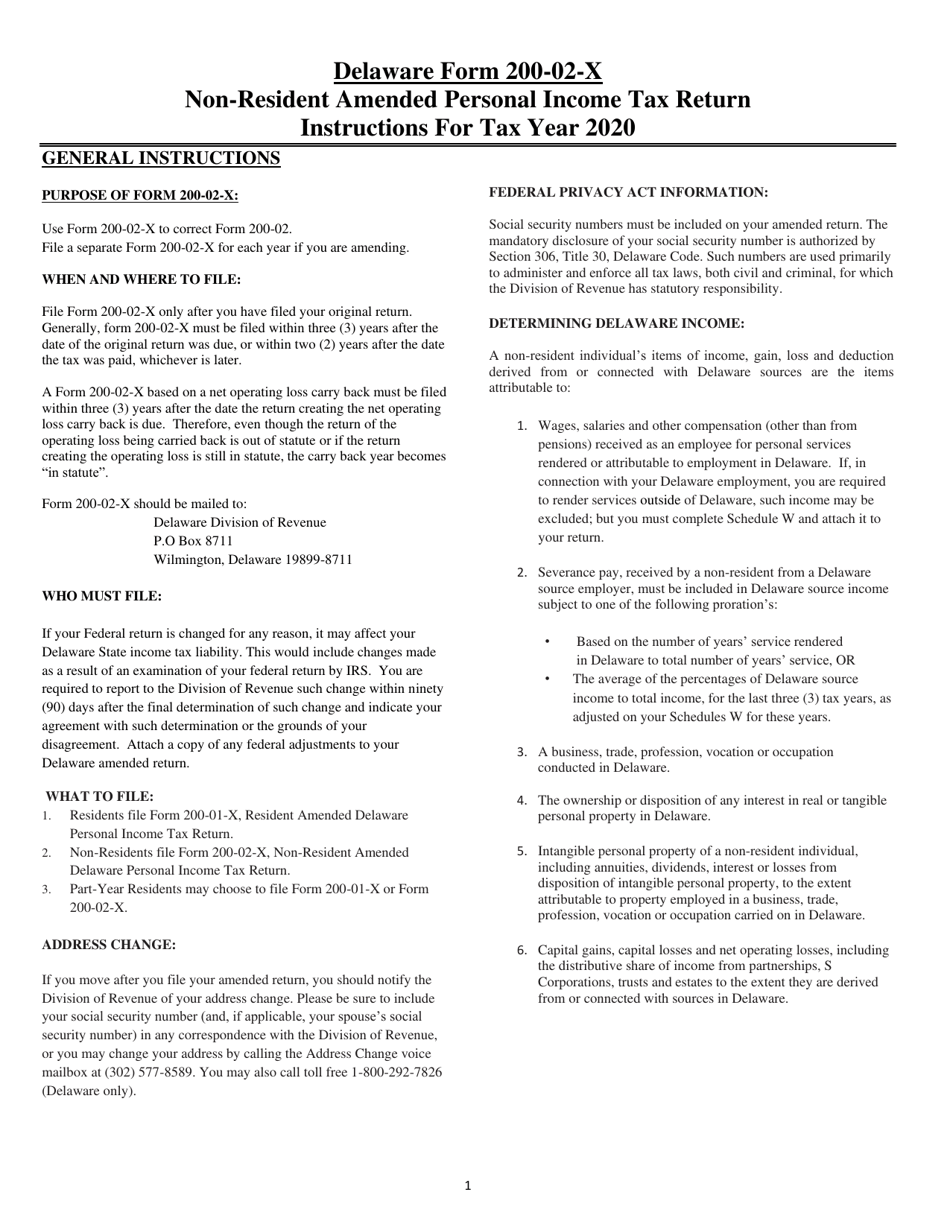 Download Instructions for Form 200-02-X Non-resident Amended Personal ...