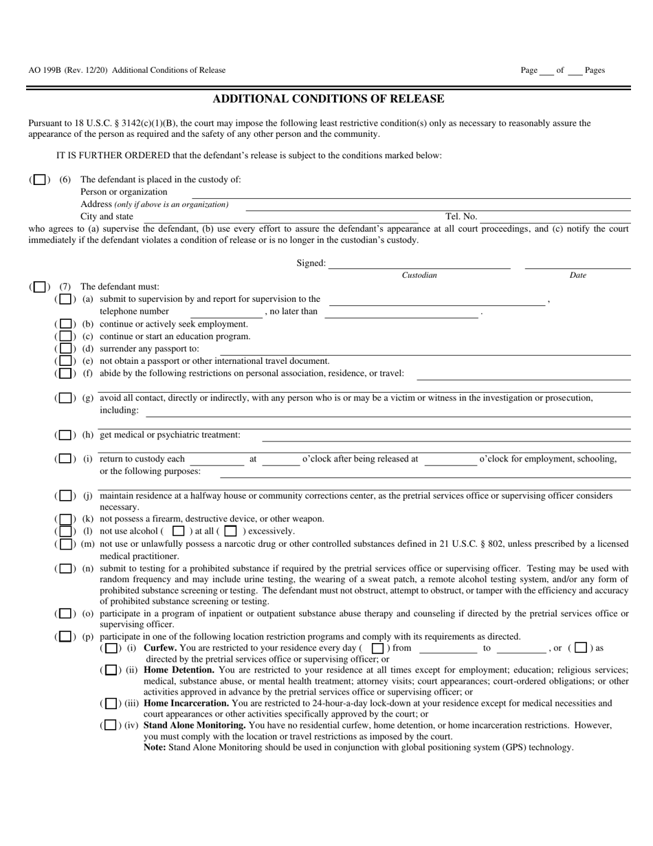 Form AO199B Download Fillable PDF or Fill Online Additional Conditions ...