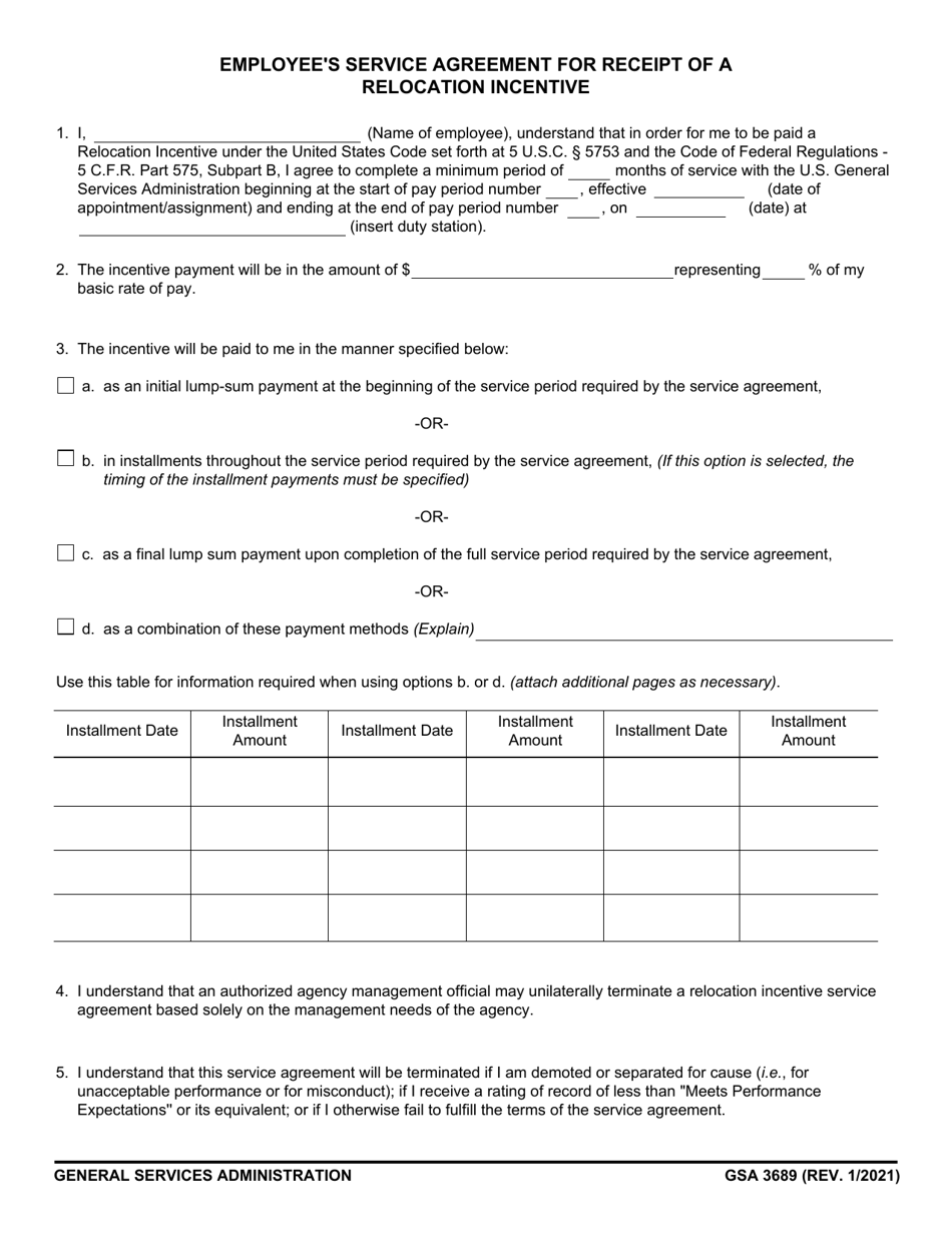 GSA Form 3689 Download Fillable PDF or Fill Online Employee's Service ...