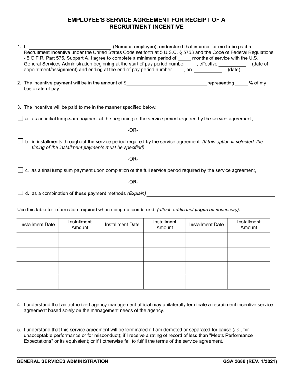 GSA Form 3688 Download Fillable PDF or Fill Online Employee's Service ...