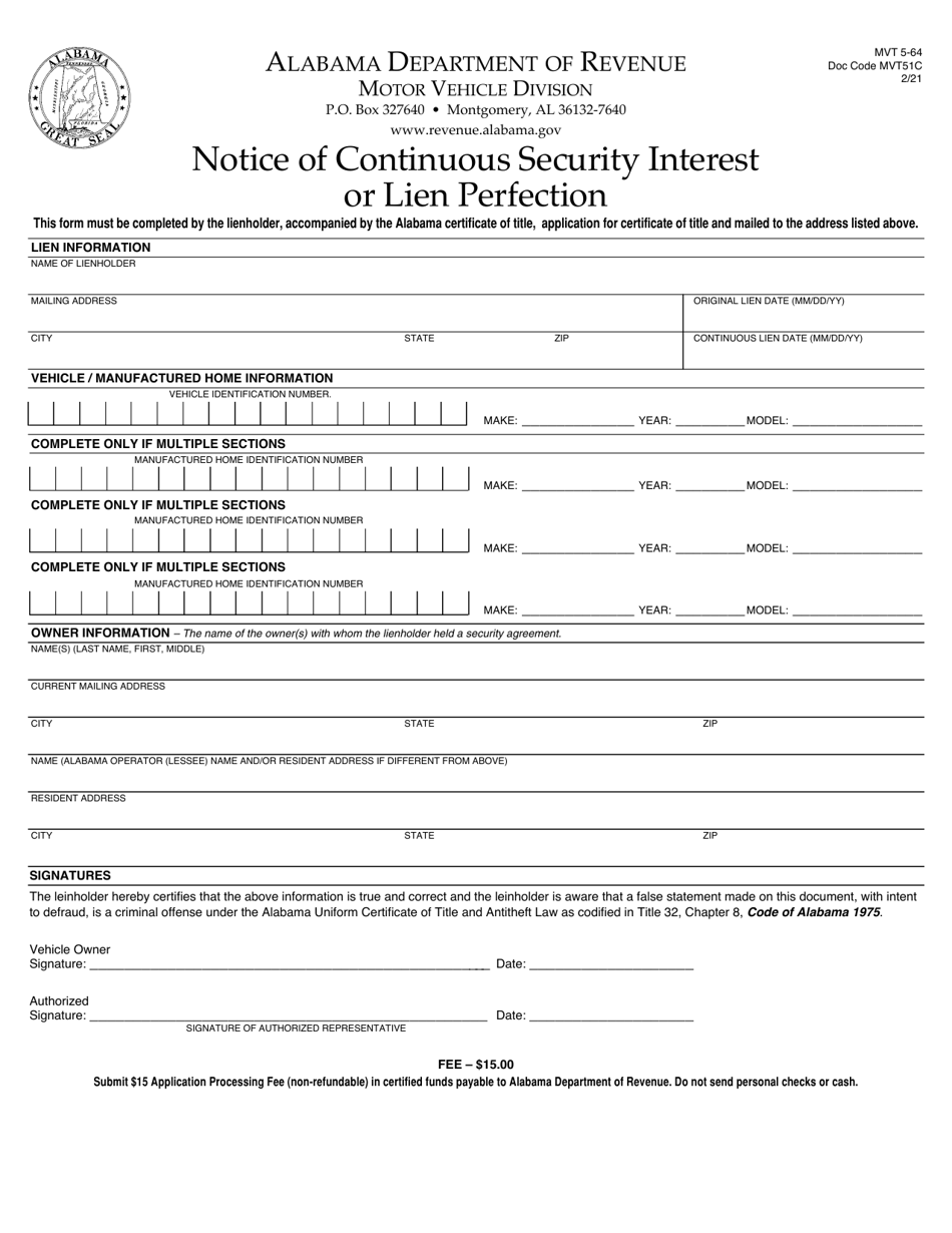 Form MVT5-64 Download Printable PDF or Fill Online Notice of Continuous ...