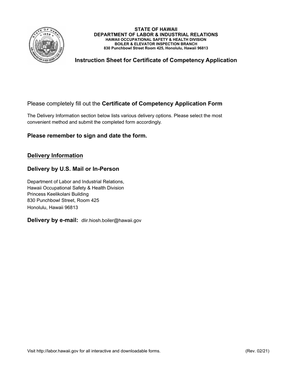 Hawaii Certificate of Competency Application Download Fillable PDF ...