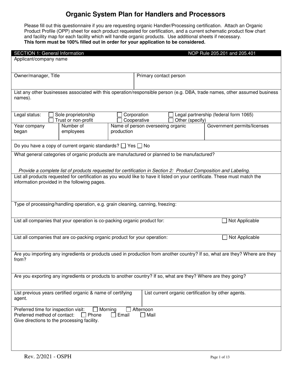 Idaho Organic System Plan for Handlers and Processors Download ...