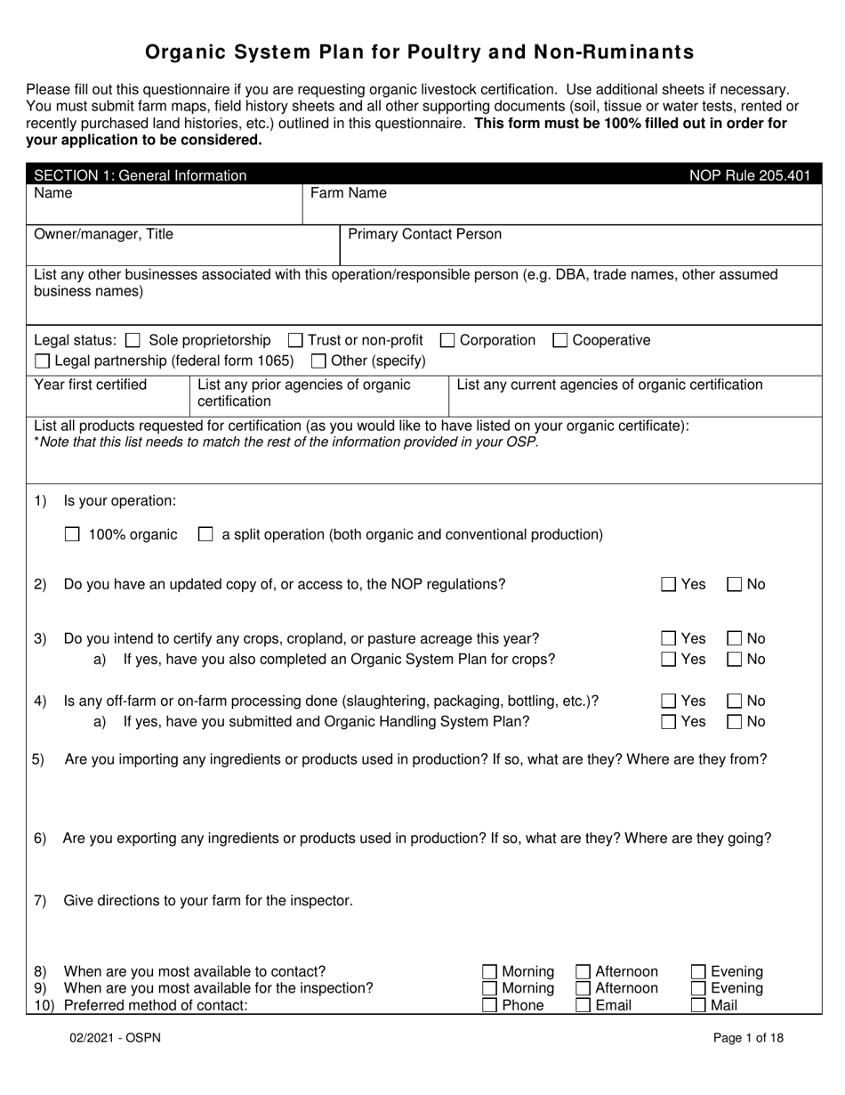 Idaho Organic System Plan for Poultry and Non-ruminants Download ...