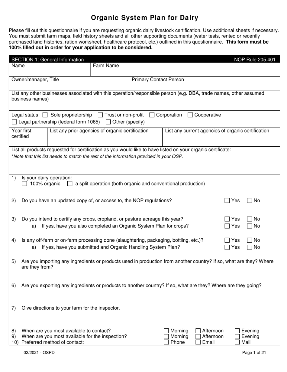 Idaho Organic System Plan for Dairy Download Printable PDF 2020 — 2025 ...