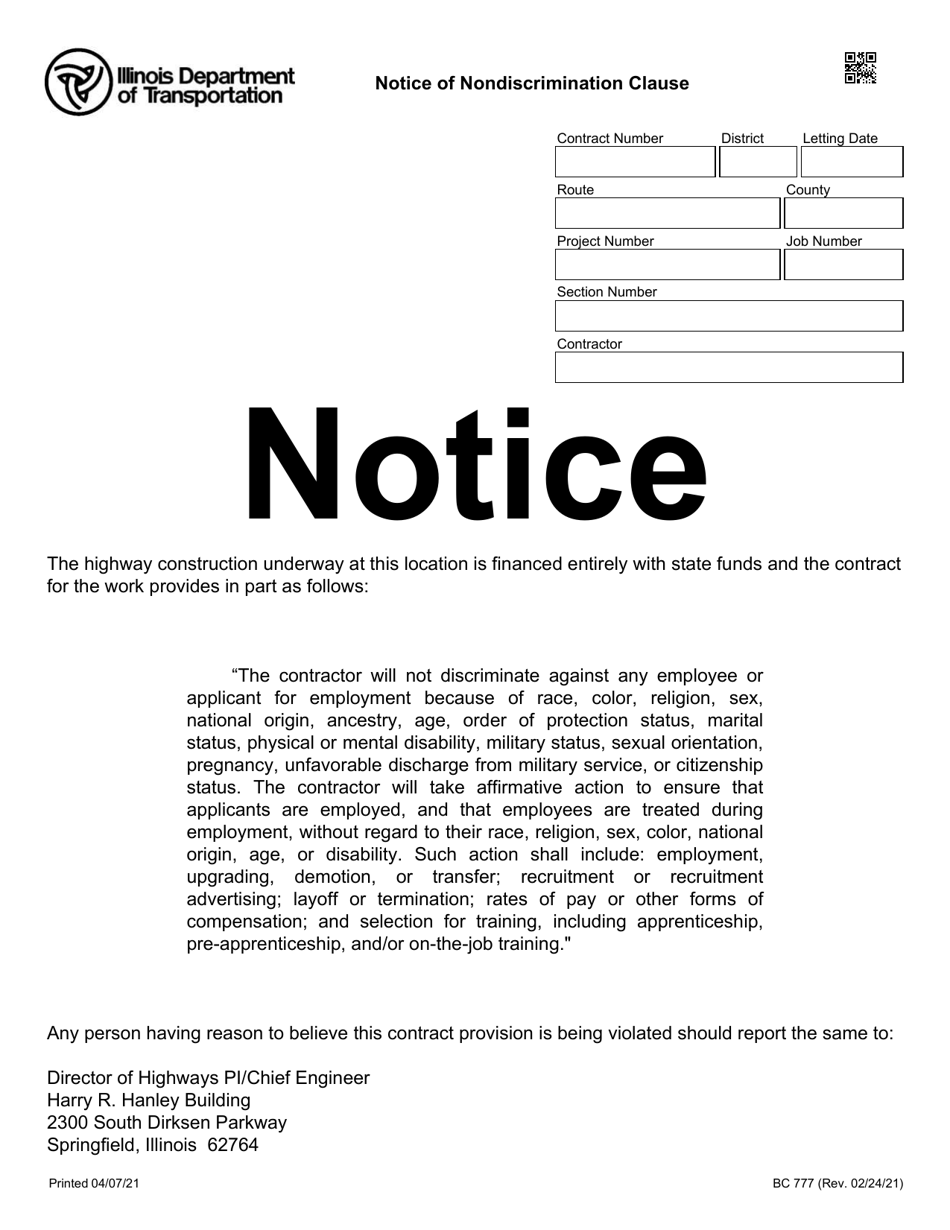 Form BC777 - Fill Out, Sign Online and Download Fillable PDF, Illinois ...