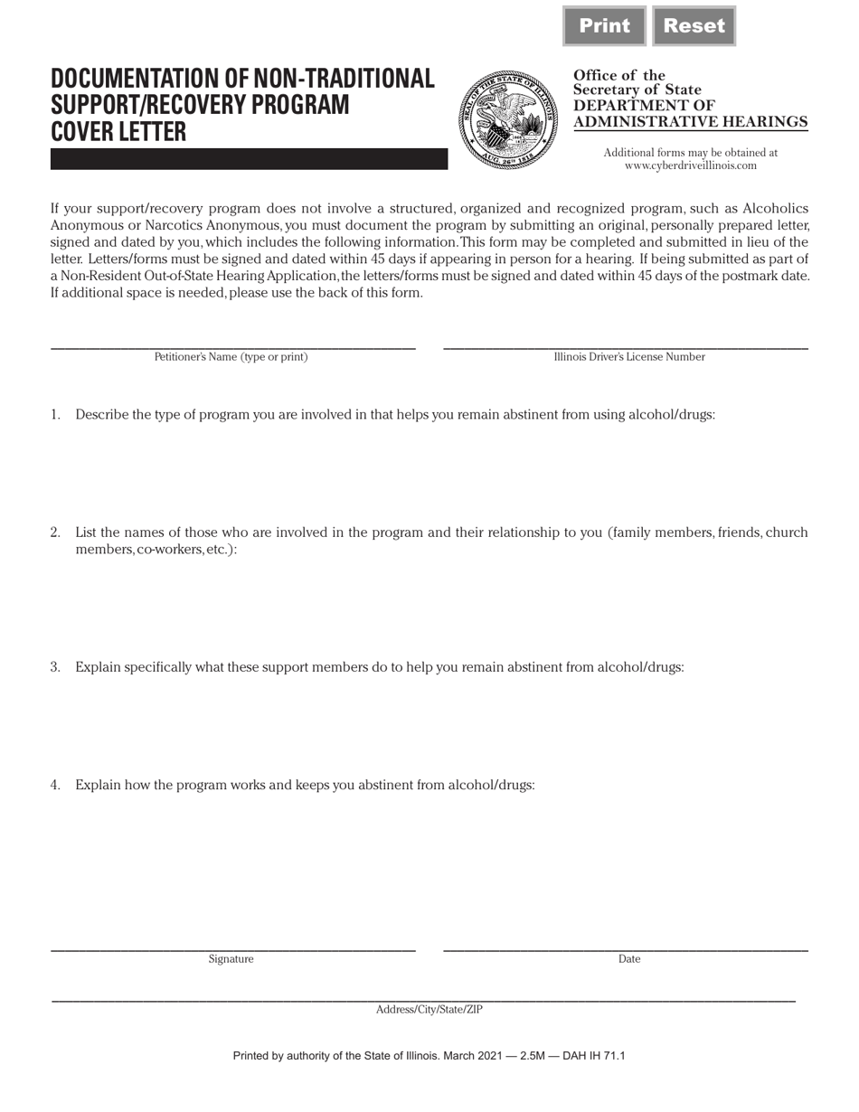 Form DAH IH71 Download Fillable PDF or Fill Online Documentation of Non ...