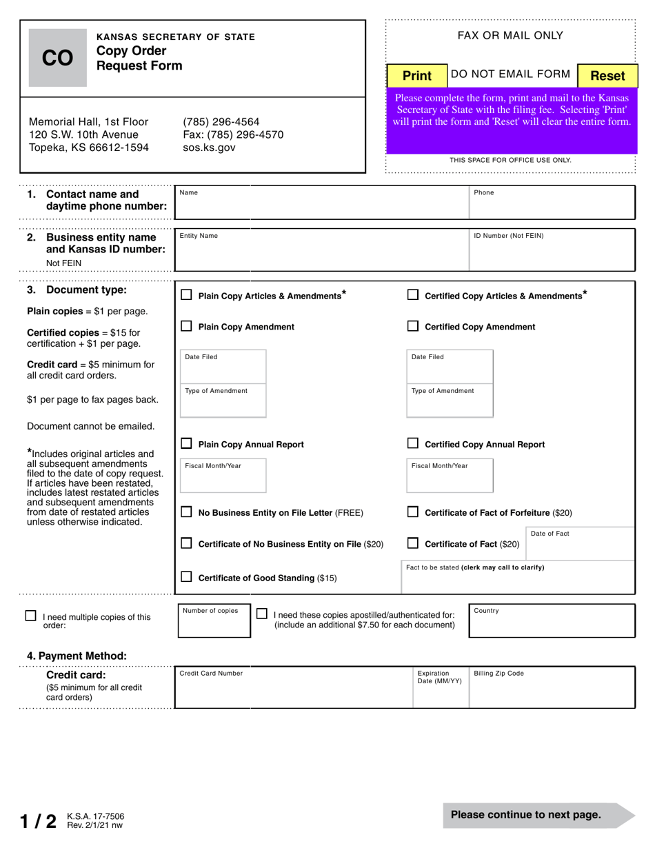 Form CO Download Fillable PDF or Fill Online Copy Order Request Form ...
