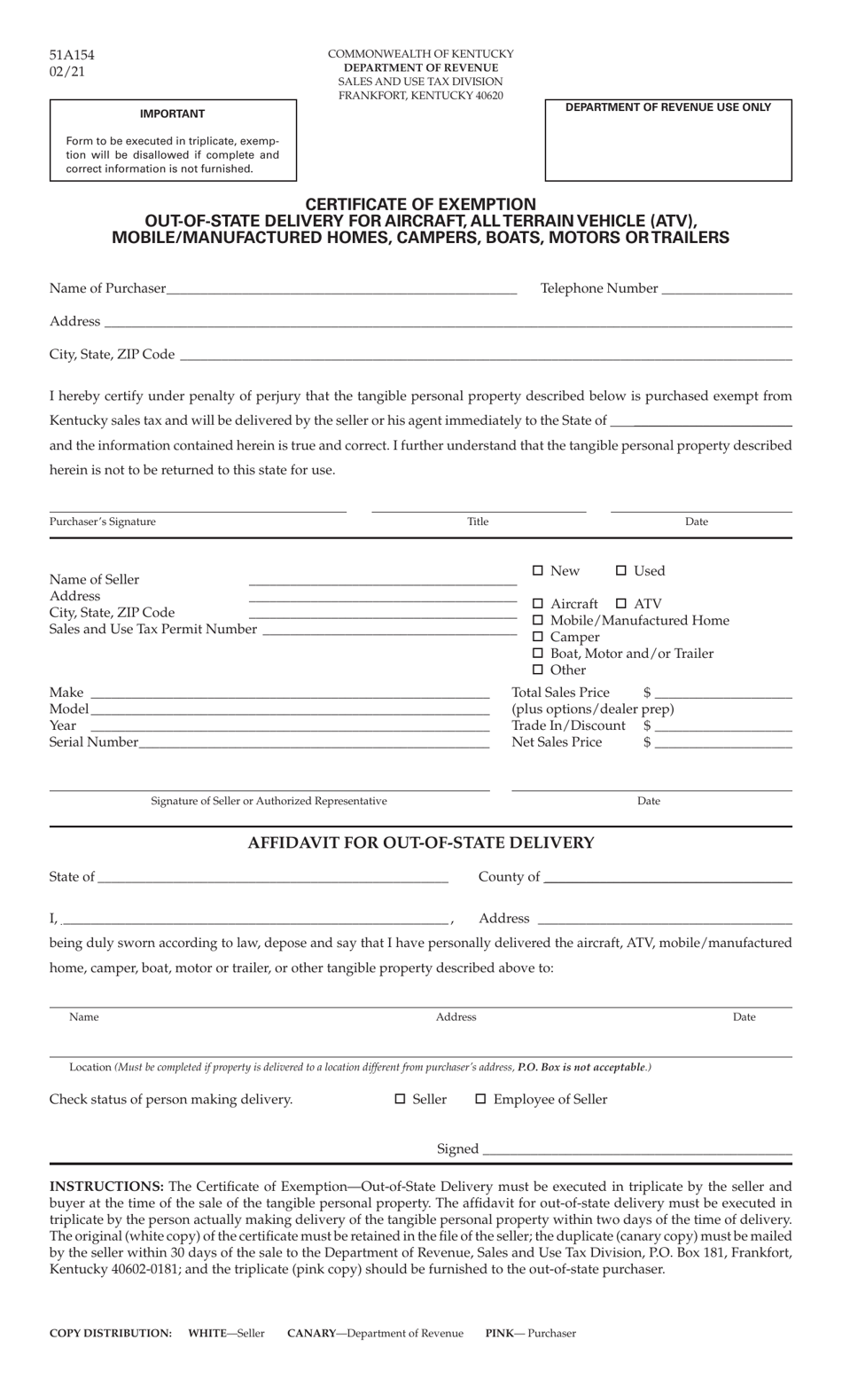 Form 51A154 Download Printable PDF or Fill Online Certificate of ...