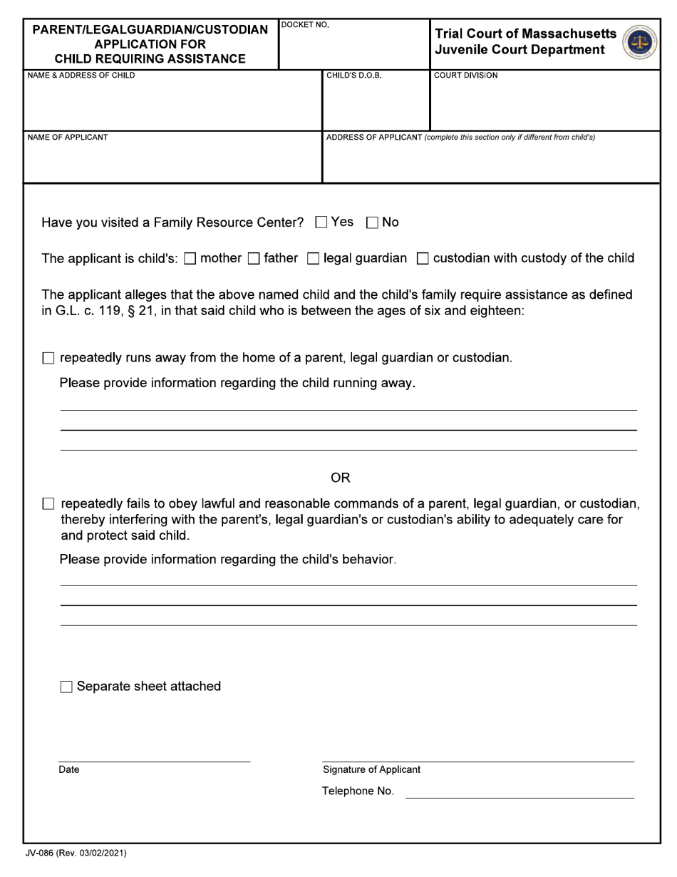 Form JV-086 Download Fillable PDF or Fill Online Parent/Legalguardian ...