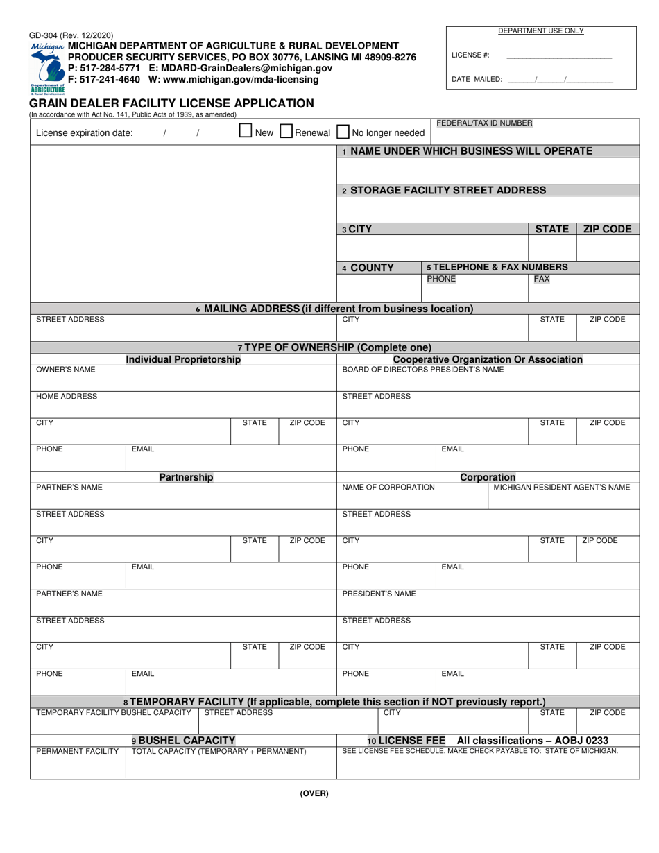 Form GD-304 Download Printable PDF or Fill Online Grain Dealer Facility ...