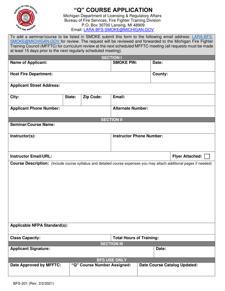 Form BFS-201 Download Fillable PDF or Fill Online "q" Course ...