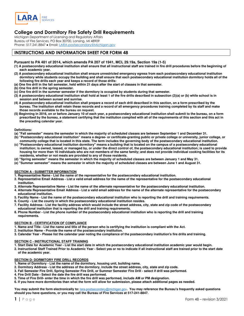 Form 48 - Fill Out, Sign Online and Download Fillable PDF, Michigan ...