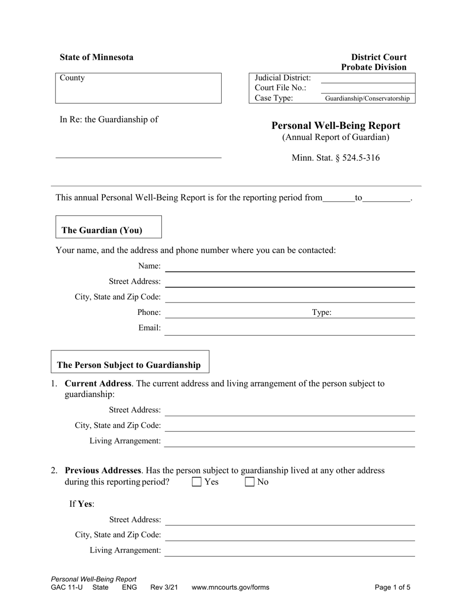 Form GAC11-U Download Printable PDF or Fill Online Personal Well-Being ...