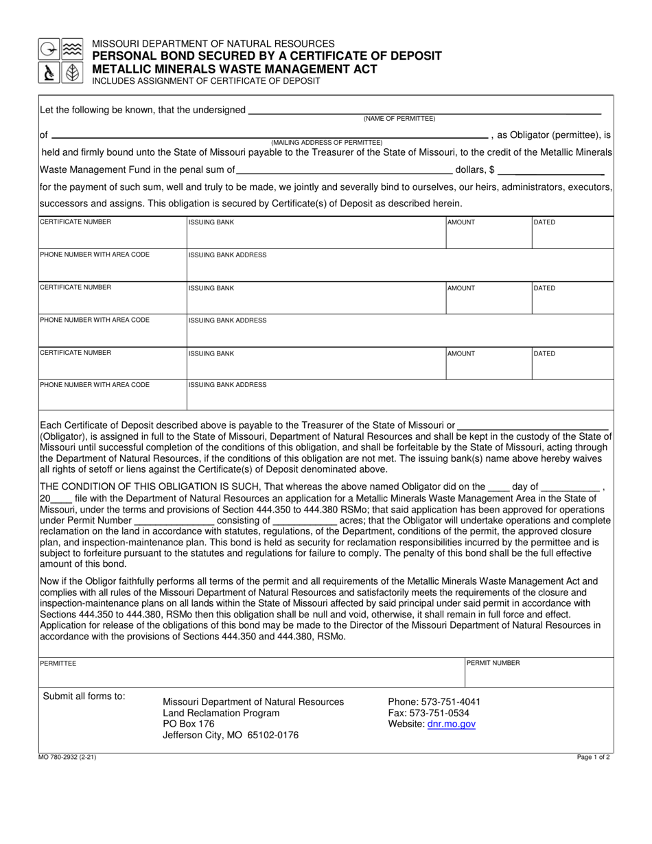 Form MO780-2932 - Fill Out, Sign Online and Download Fillable PDF ...