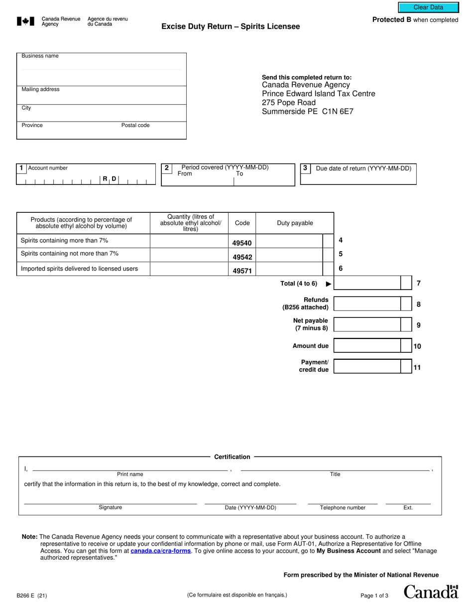 Form B266 Download Fillable PDF or Fill Online Excise Duty Return ...