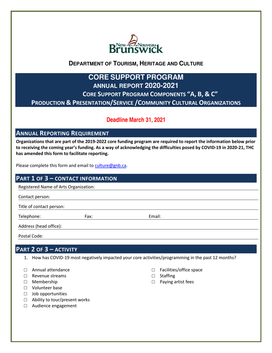 2021 New Brunswick Canada Core Support Program Annual Report - Core ...