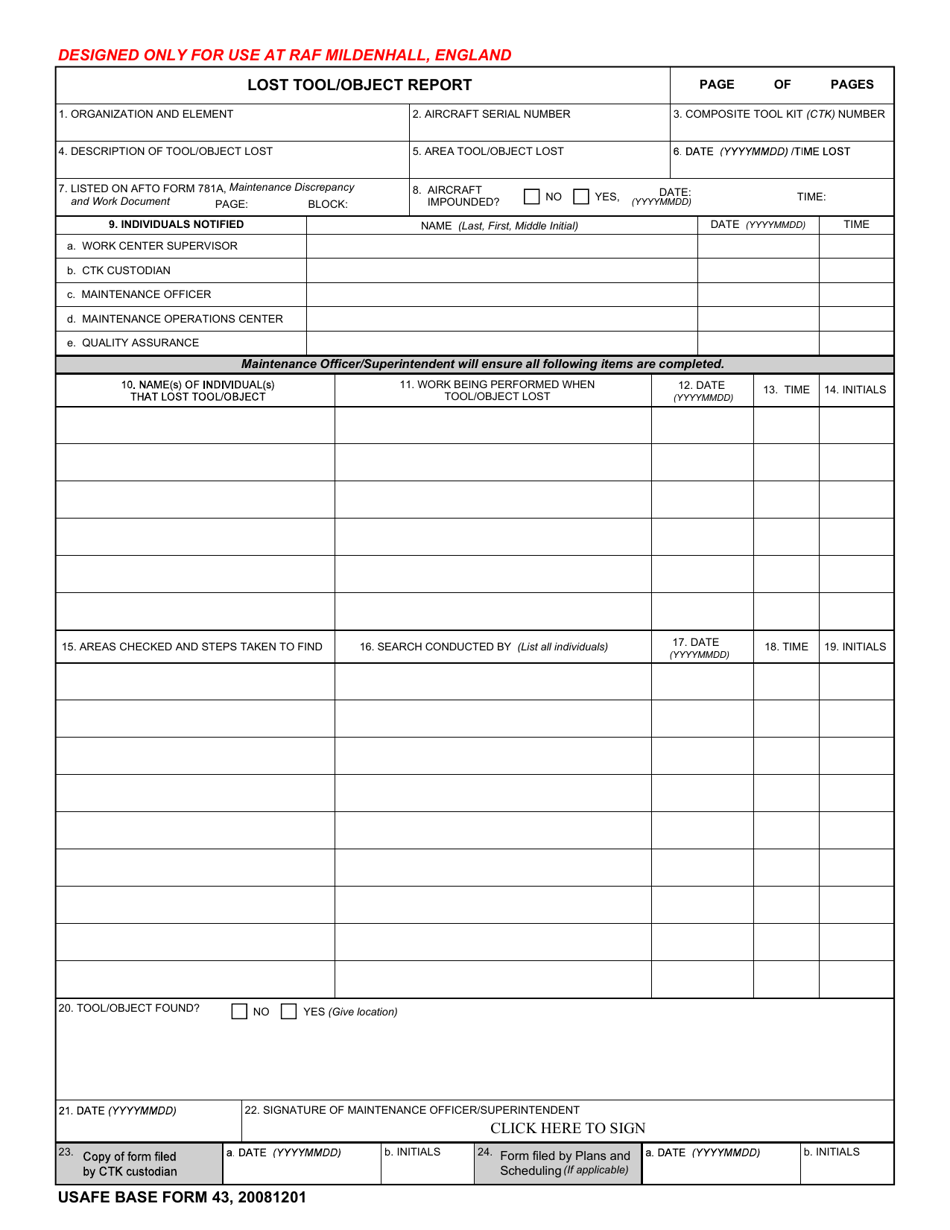 USAFE BASE Form 43 - Fill Out, Sign Online and Download Fillable PDF ...