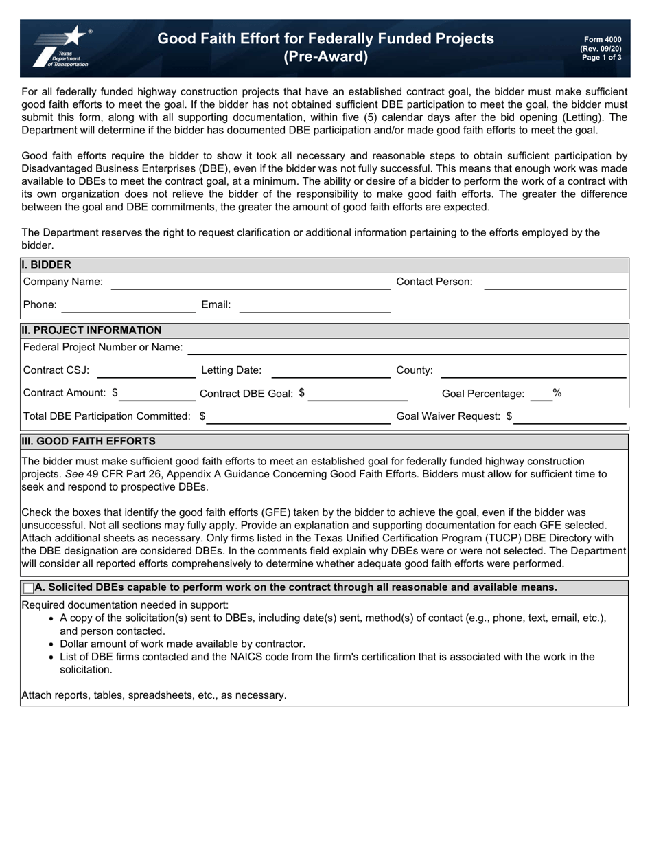 Form 4000 - Fill Out, Sign Online and Download Fillable PDF, Texas ...