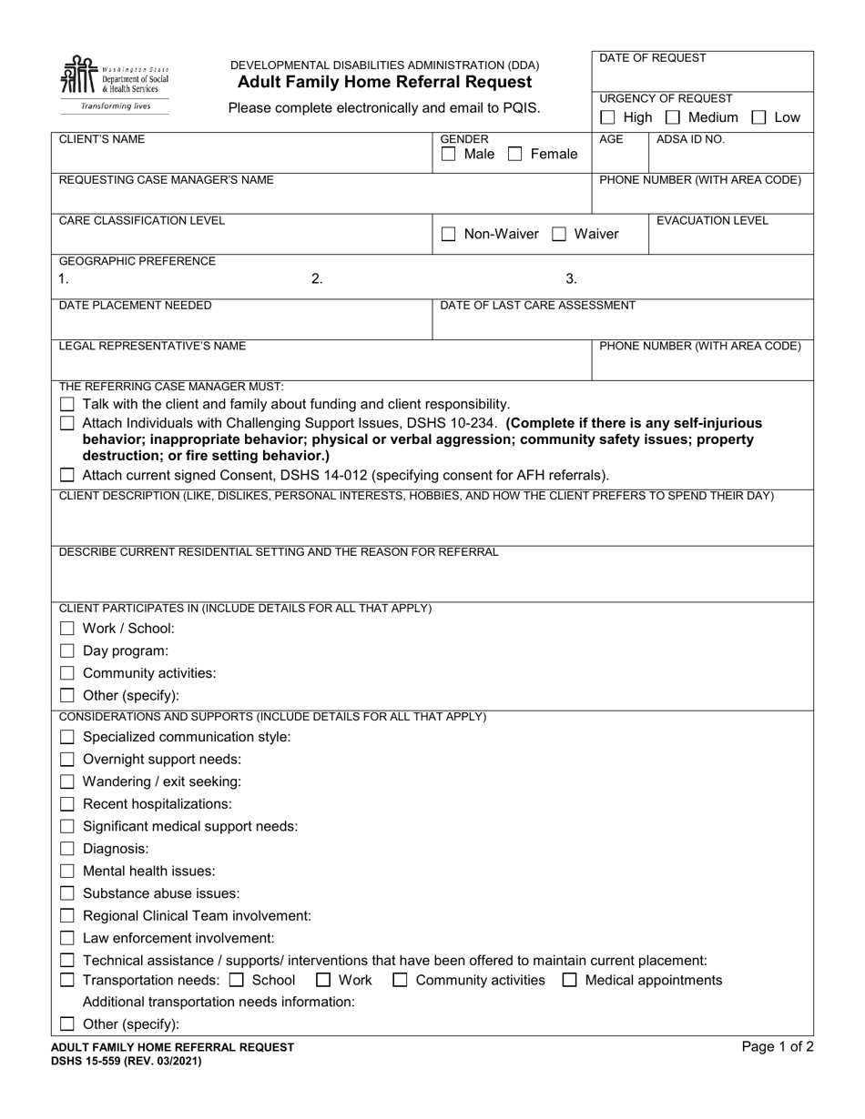 DSHS Form 15-559 - Fill Out, Sign Online and Download Printable PDF ...