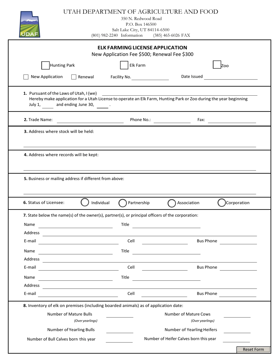 Utah Elk Farming License Application - Fill Out, Sign Online and ...