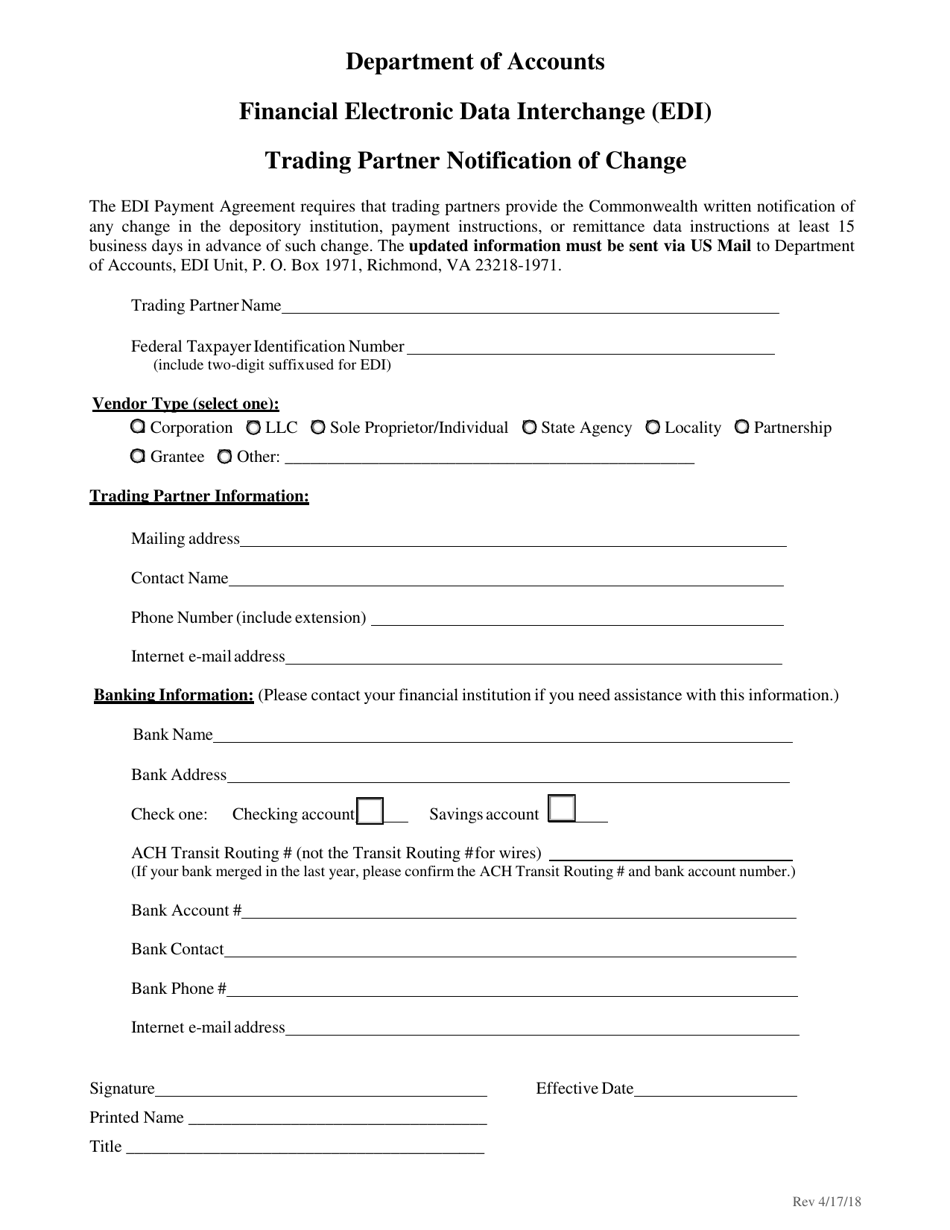 Virginia Financial Electronic Data Interchange (Edi) Trading Partner ...