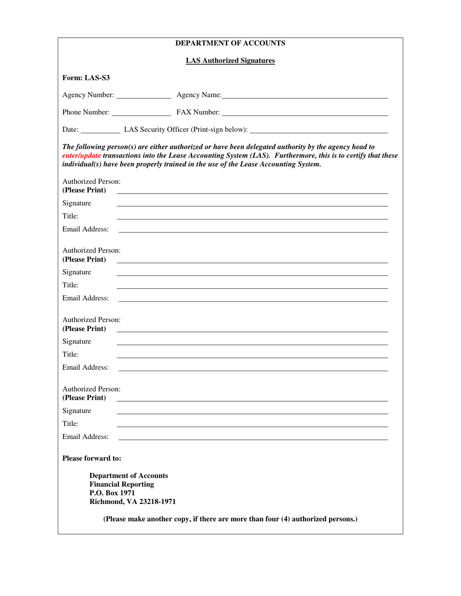 Form LAS-S3 - Fill Out, Sign Online and Download Printable PDF ...