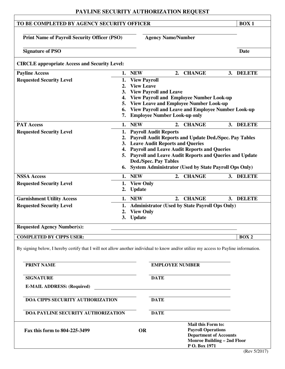 Virginia Payline Security Authorization Request - Fill Out, Sign Online ...