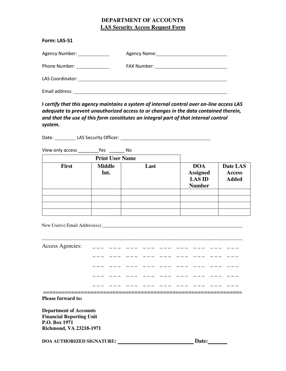 Form LAS-S1 - Fill Out, Sign Online and Download Printable PDF ...