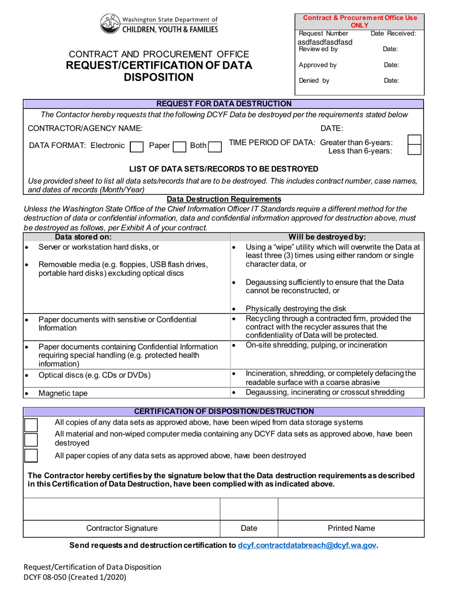 DCYF Form 08-050 - Fill Out, Sign Online and Download Fillable PDF ...