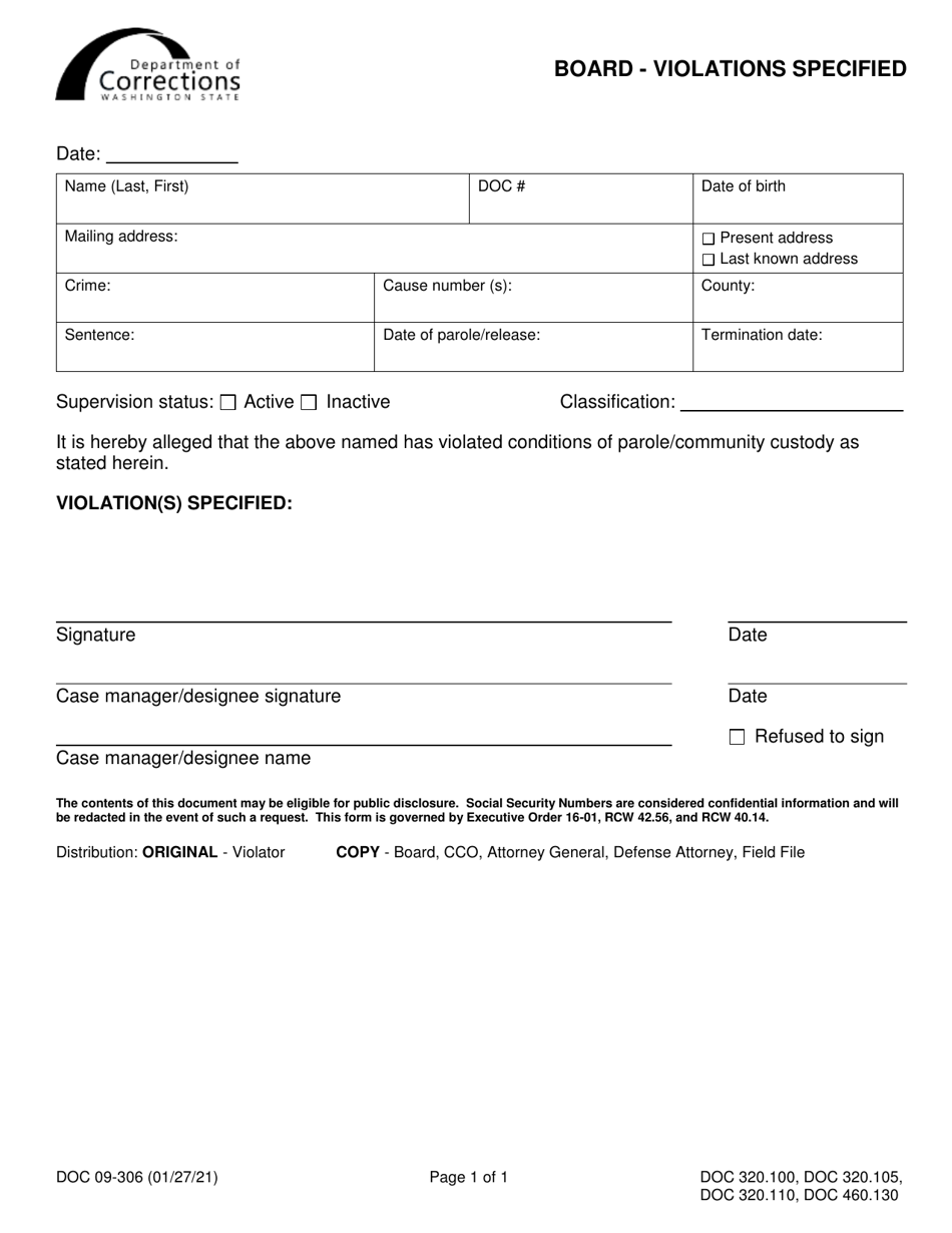 Form DOC09-306 - Fill Out, Sign Online and Download Printable PDF ...