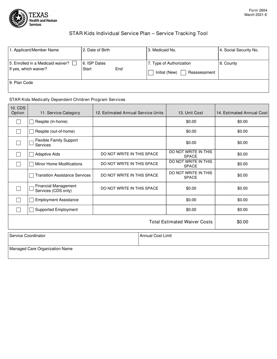 Form 2604 Download Fillable PDF or Fill Online Star Kids Individual ...