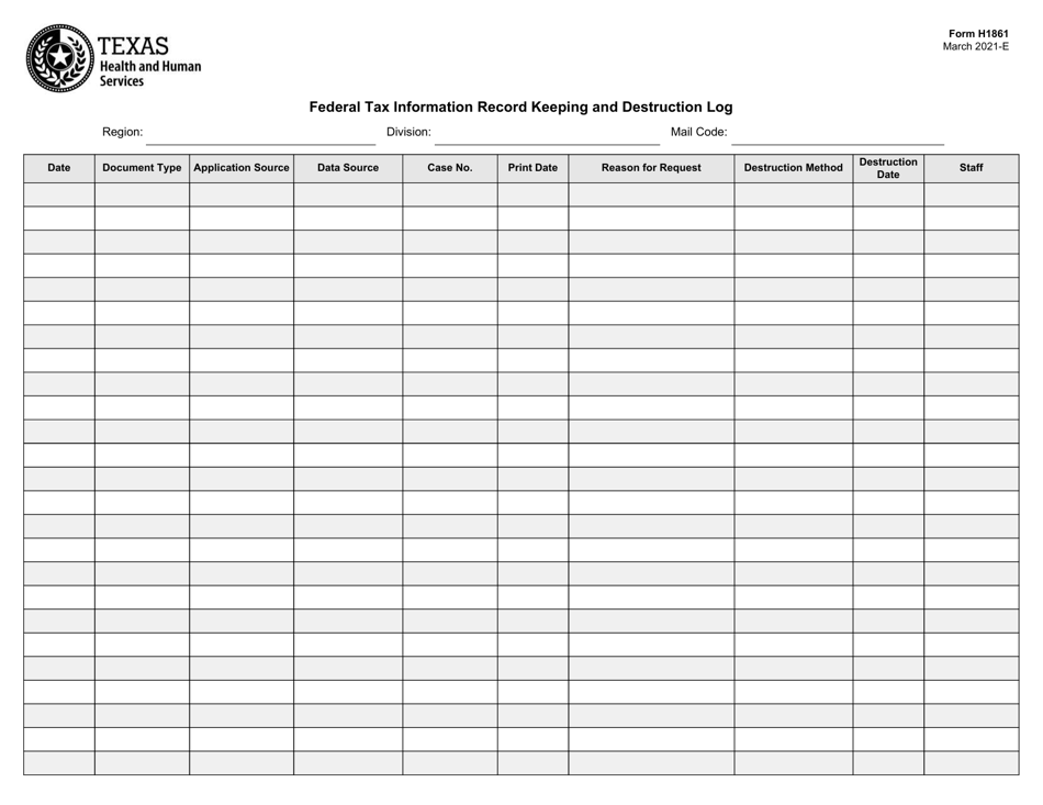 Form H1861 Download Fillable PDF or Fill Online Federal Tax Information ...