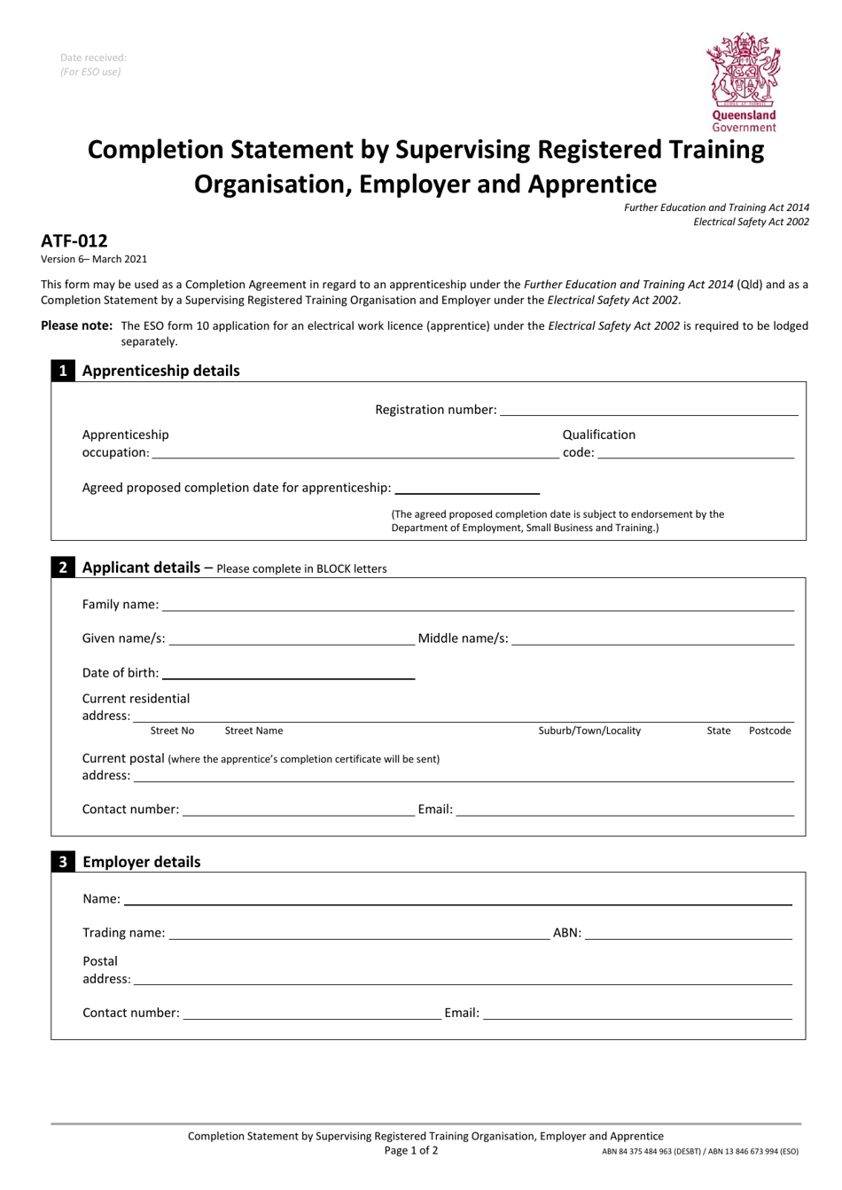 Form ATF-012 Download Fillable PDF or Fill Online Completion Statement ...