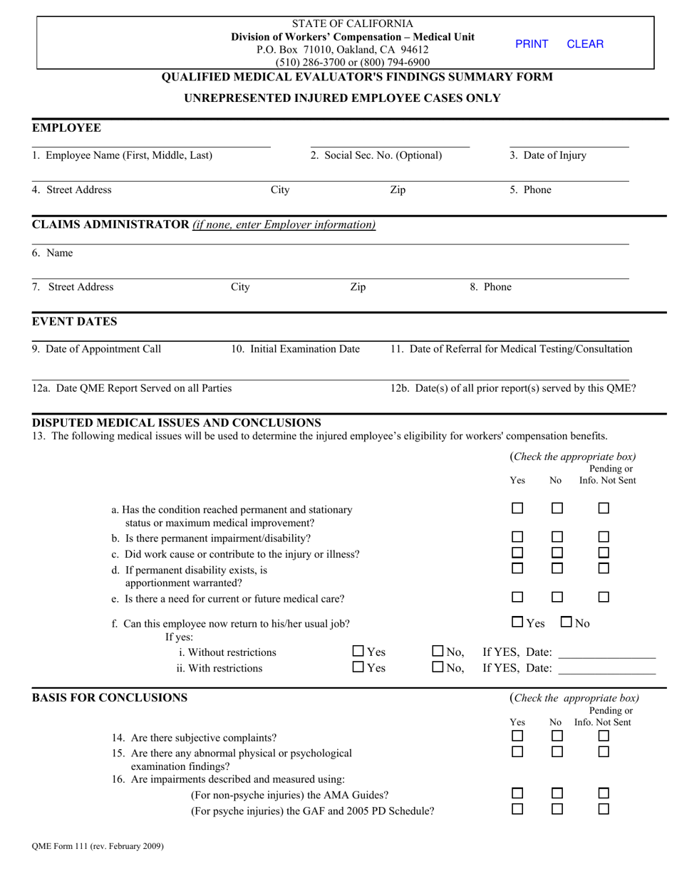QME Form 111 - Fill Out, Sign Online and Download Fillable PDF ...