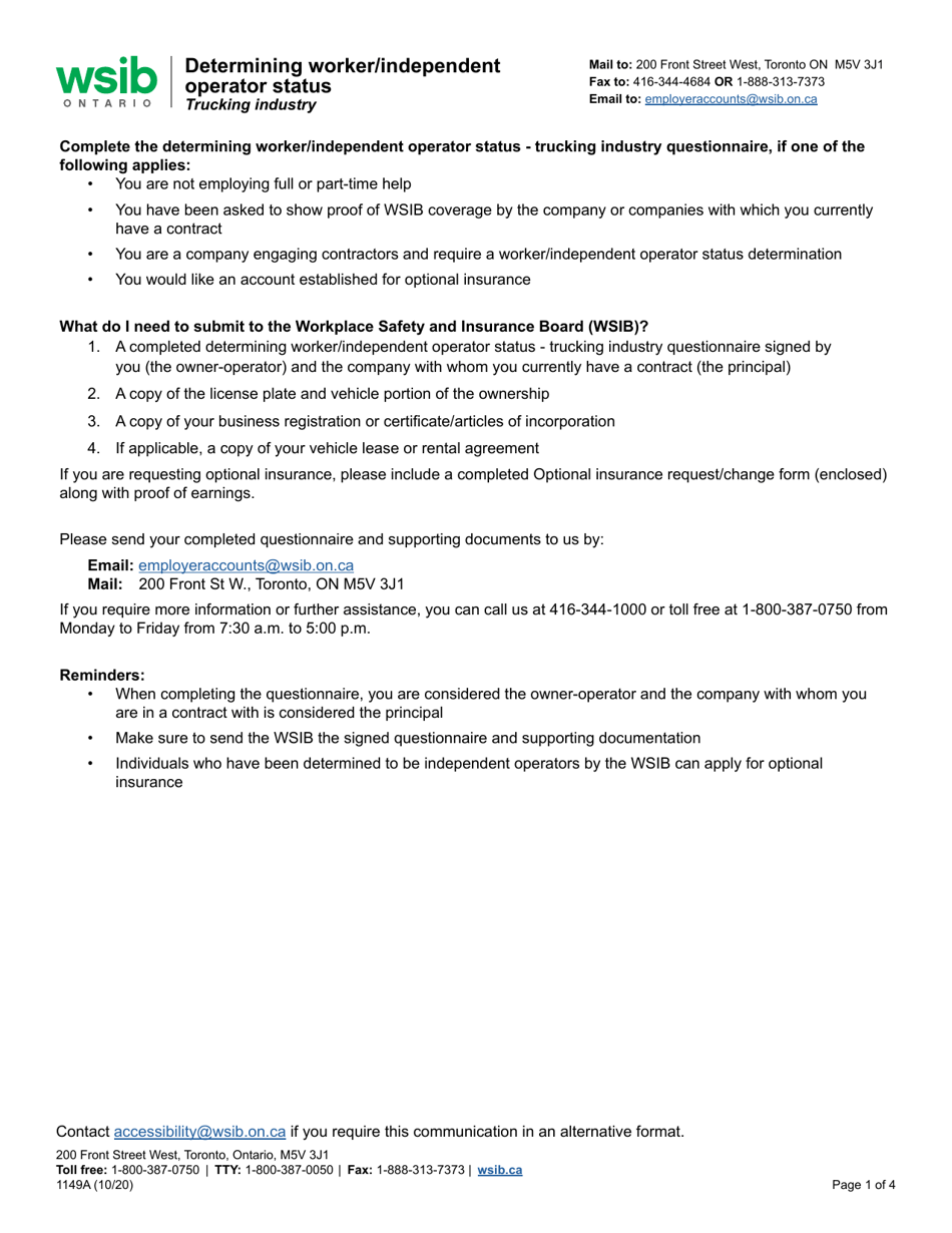 Form 1149A - Fill Out, Sign Online and Download Fillable PDF, Ontario ...