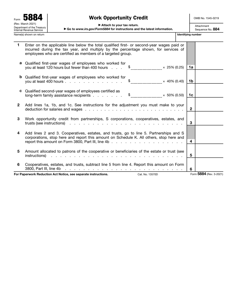 IRS Form 5884 Download Fillable PDF or Fill Online Work Opportunity ...